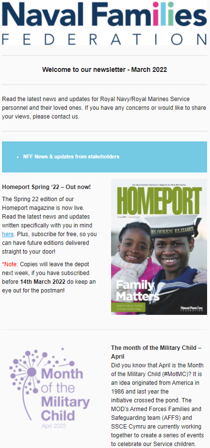 The Naval Families Federation newsletter is now live - Cobseo