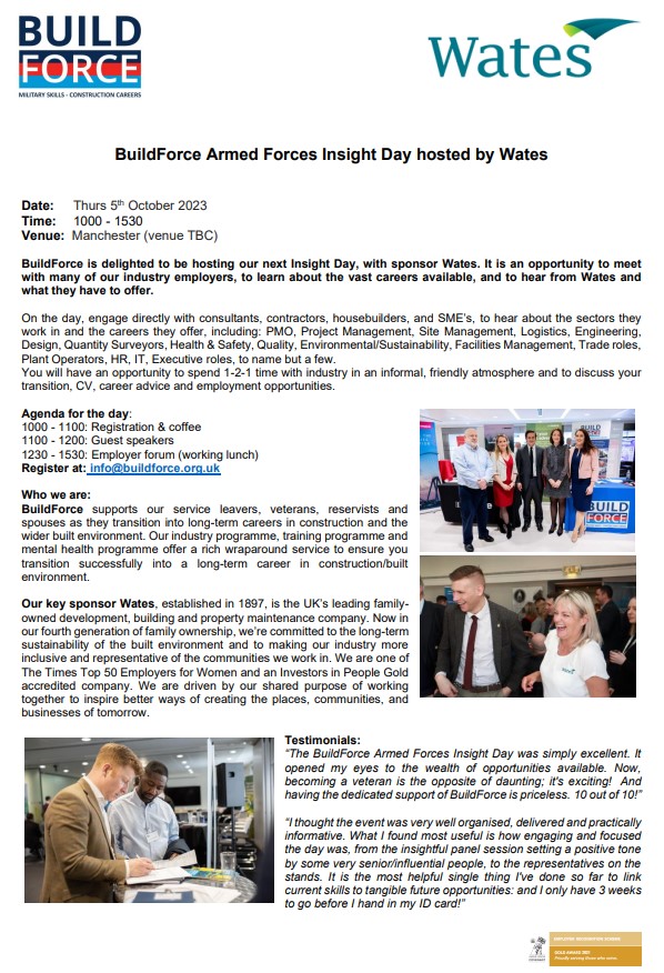 BuildForce Armed Forces Insight Day hosted by Wates - Cobseo