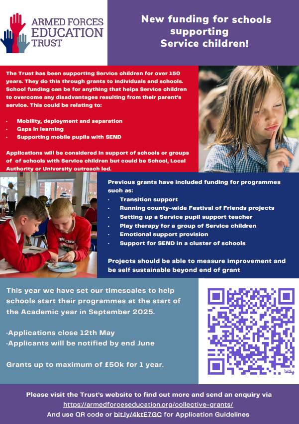 Armed Forces Education Trust grant funding for schools with Service ...