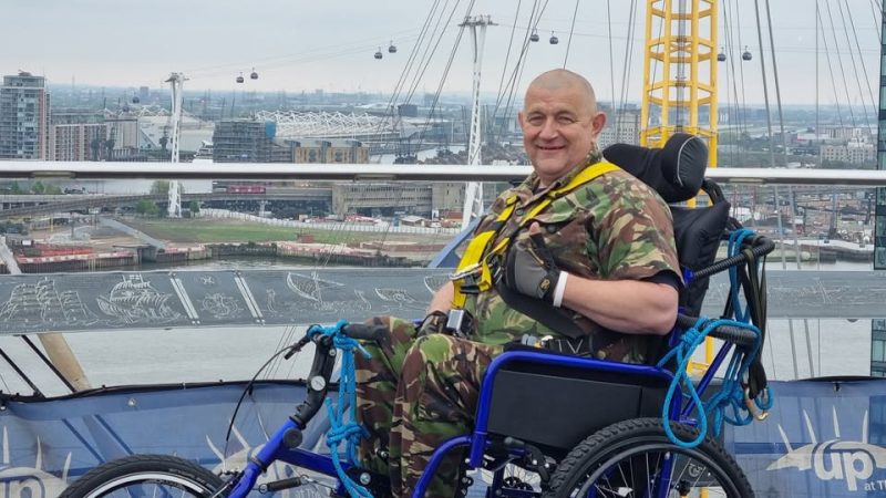 Veteran fundraiser Mark Howard tackles O2 in wheelchair, then marathon ...